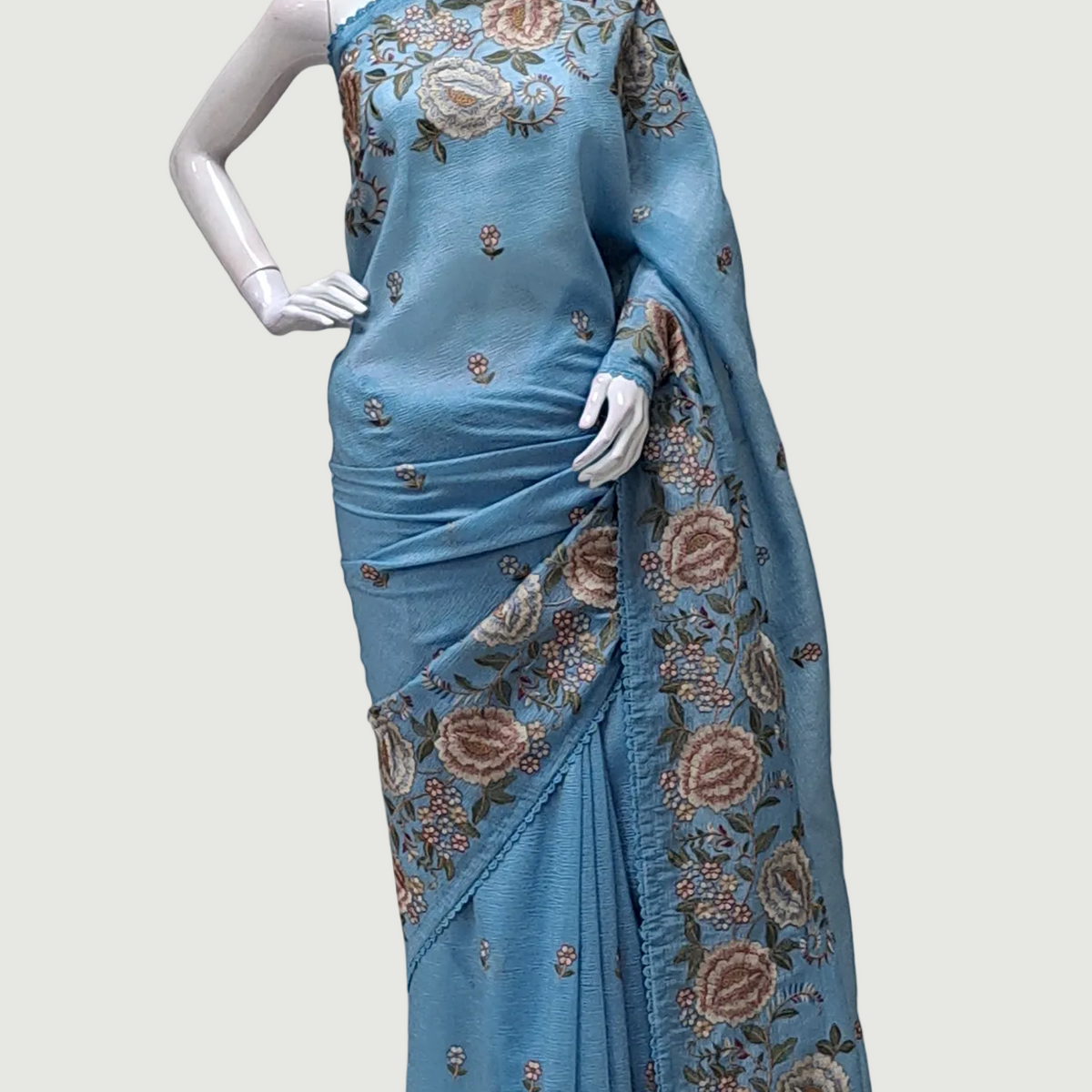 Deep Sea Blue Embroidered Sari – Jayshrees / Rivaz