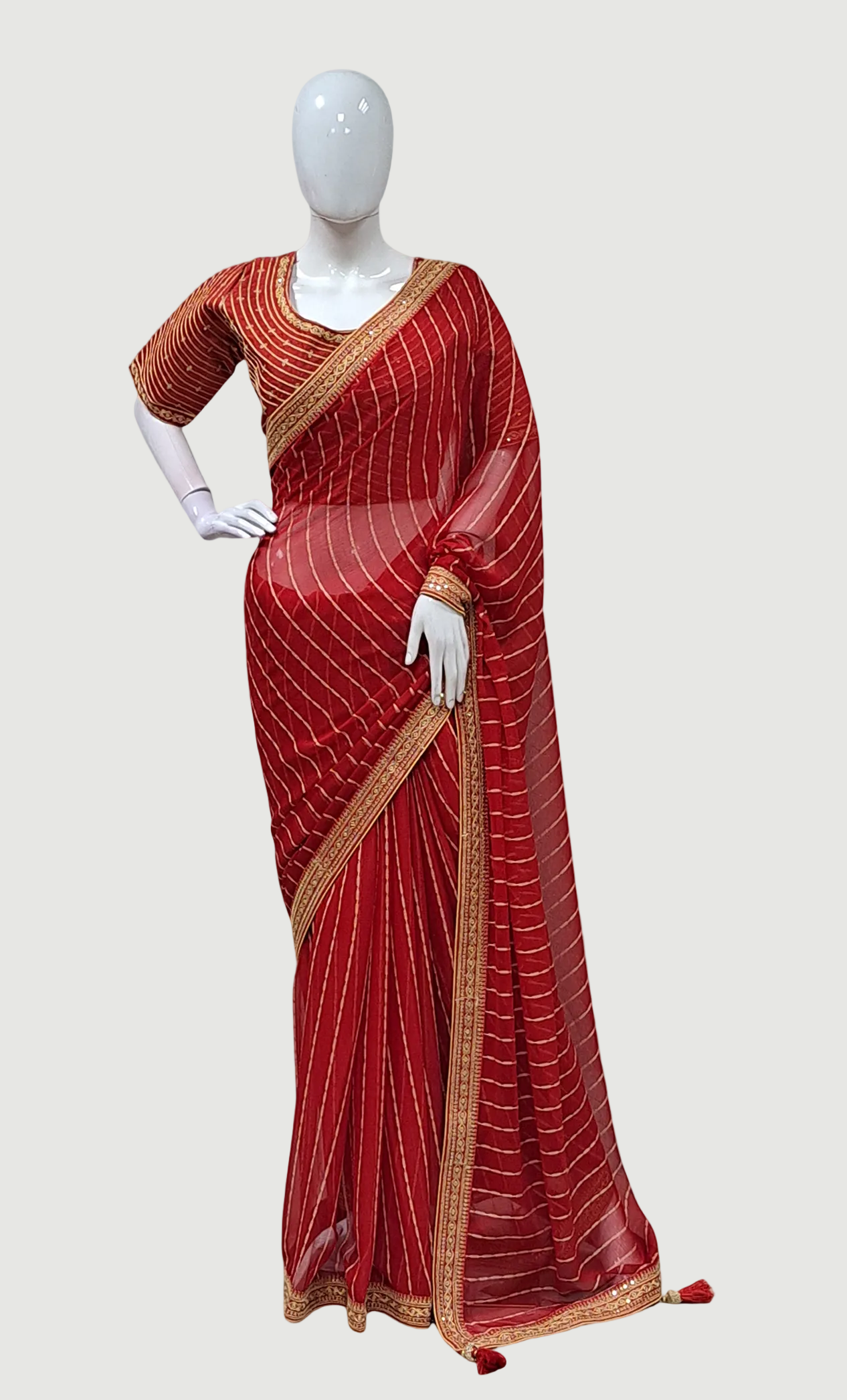 Deep Red Embroidered Sari With Ready Blouse – Jayshrees / Rivaz