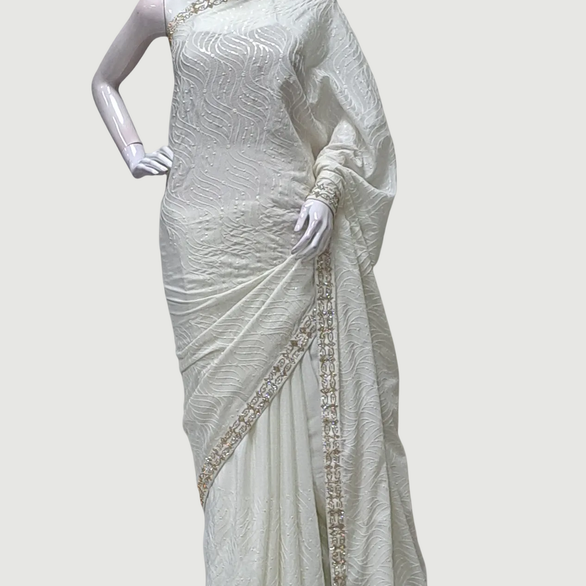 Light Cream Embroidered Sari – Jayshrees / Rivaz