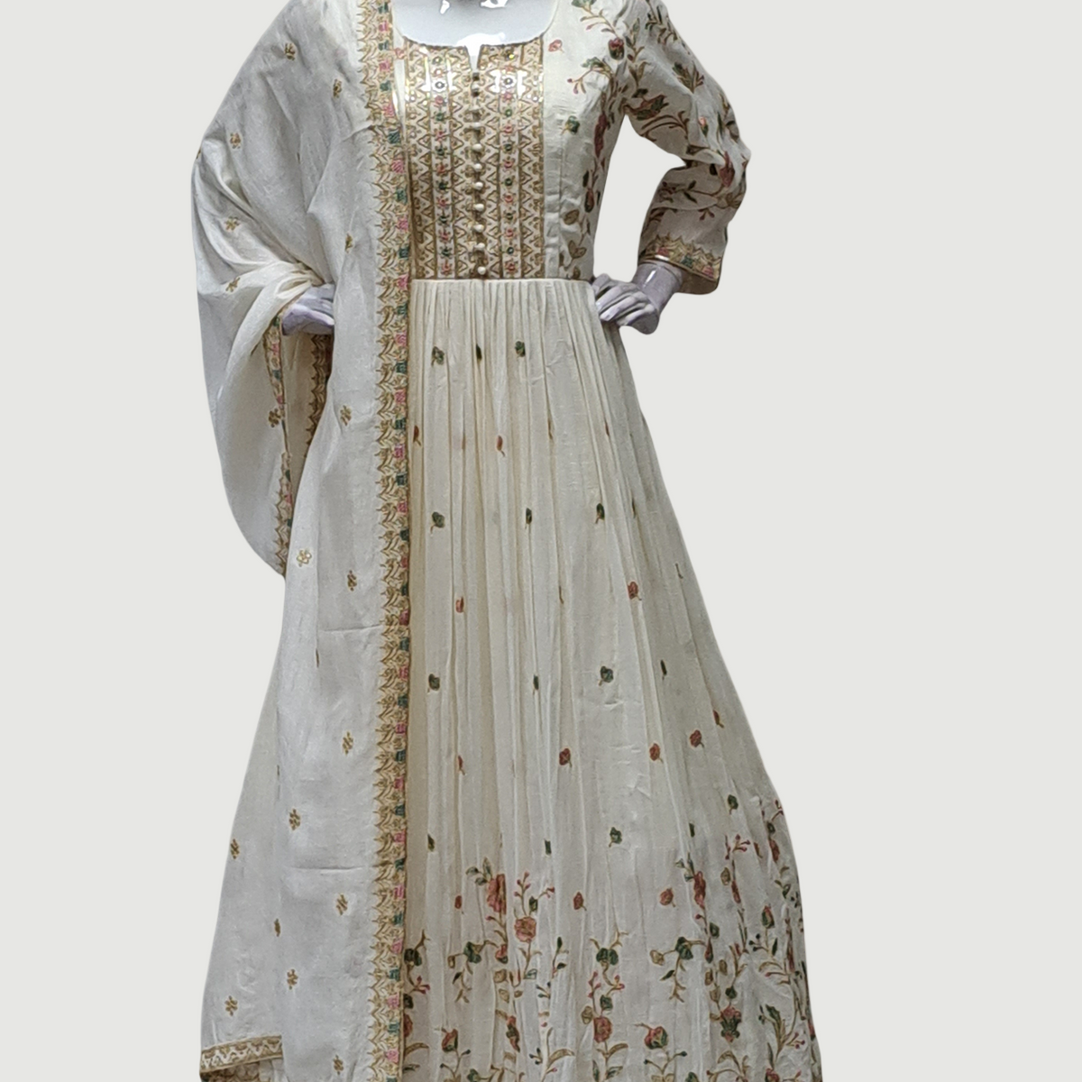 Light Cream Embroidered Anarkali – Jayshrees / Rivaz