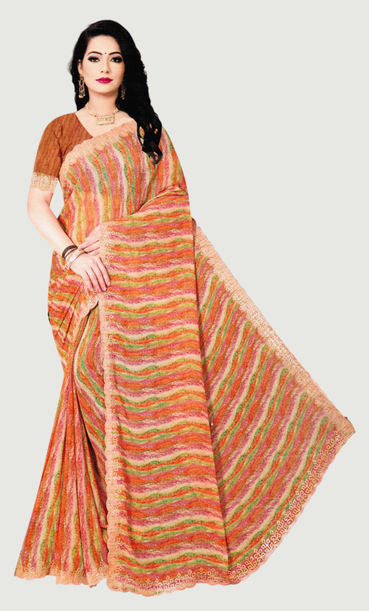 Light Orange Printed Sari – Jayshrees / Rivaz