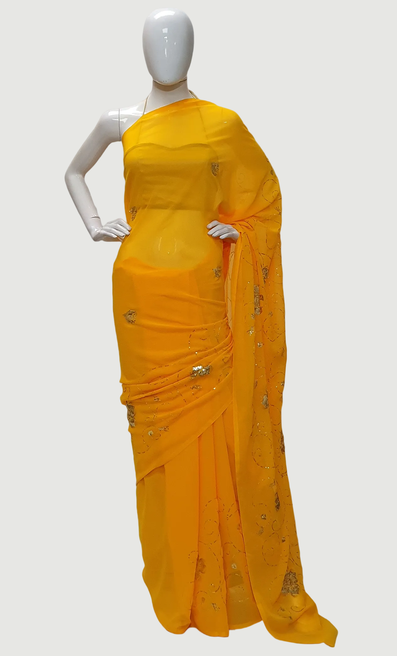 Bright Yellow Sequin Embroidered Prayer Sari – Jayshrees / Rivaz