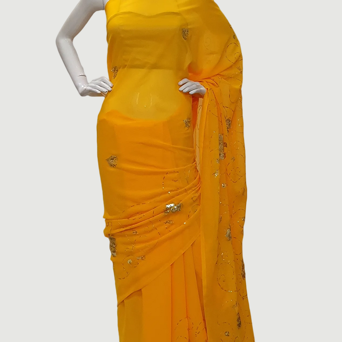 Bright Yellow Sequin Embroidered Prayer Sari – Jayshrees / Rivaz